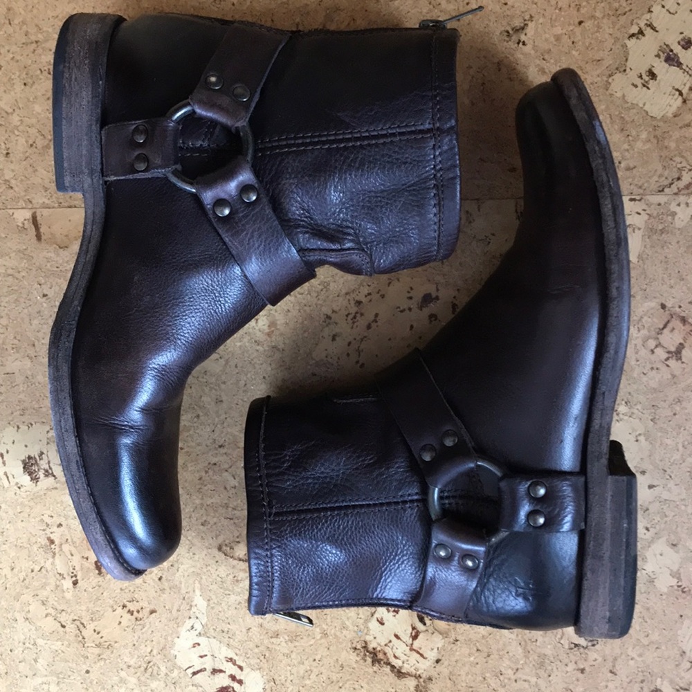Frye Phillip Harness Ankle Boot Dark Brown 6.5 - Gem
